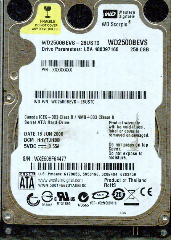 WD2500BEVS-26UST0, DCM: HHYTJHBB WESTERN DIGITAL 250GB JUN 2008 | eBay