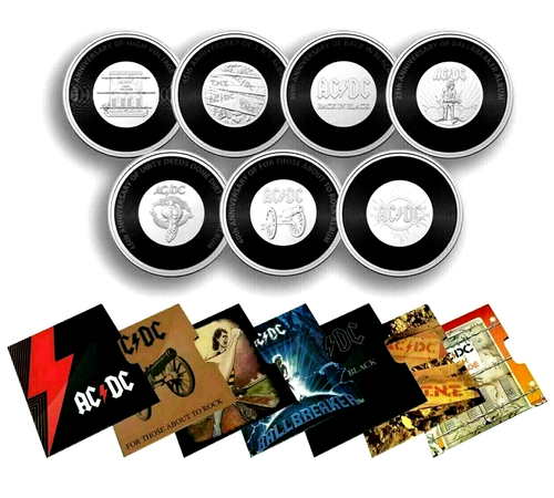 AC/DC 2020/2021 Seven 7 Coin Collection 20c Coloured UNC Coin Set Album ...