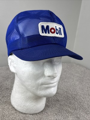 Vintage Mobil Motor Oil Hat Snapback Trucker Mesh Cap Blue 1980’s Rare ...