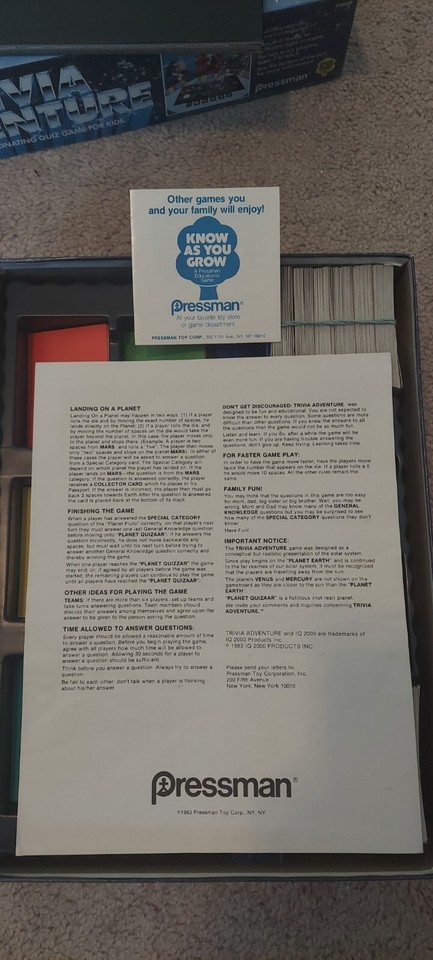 TRIVIA ADVENTURE VTG PRESSMAN QUIZ BOARD GAME 1983 COMPLETE SET!! GREAT ...
