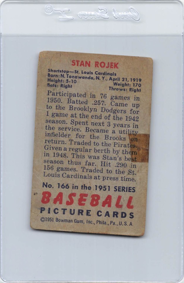 1951 Bowman #166 Stan Rojek Cardinals Poor *DA-B6359 | eBay