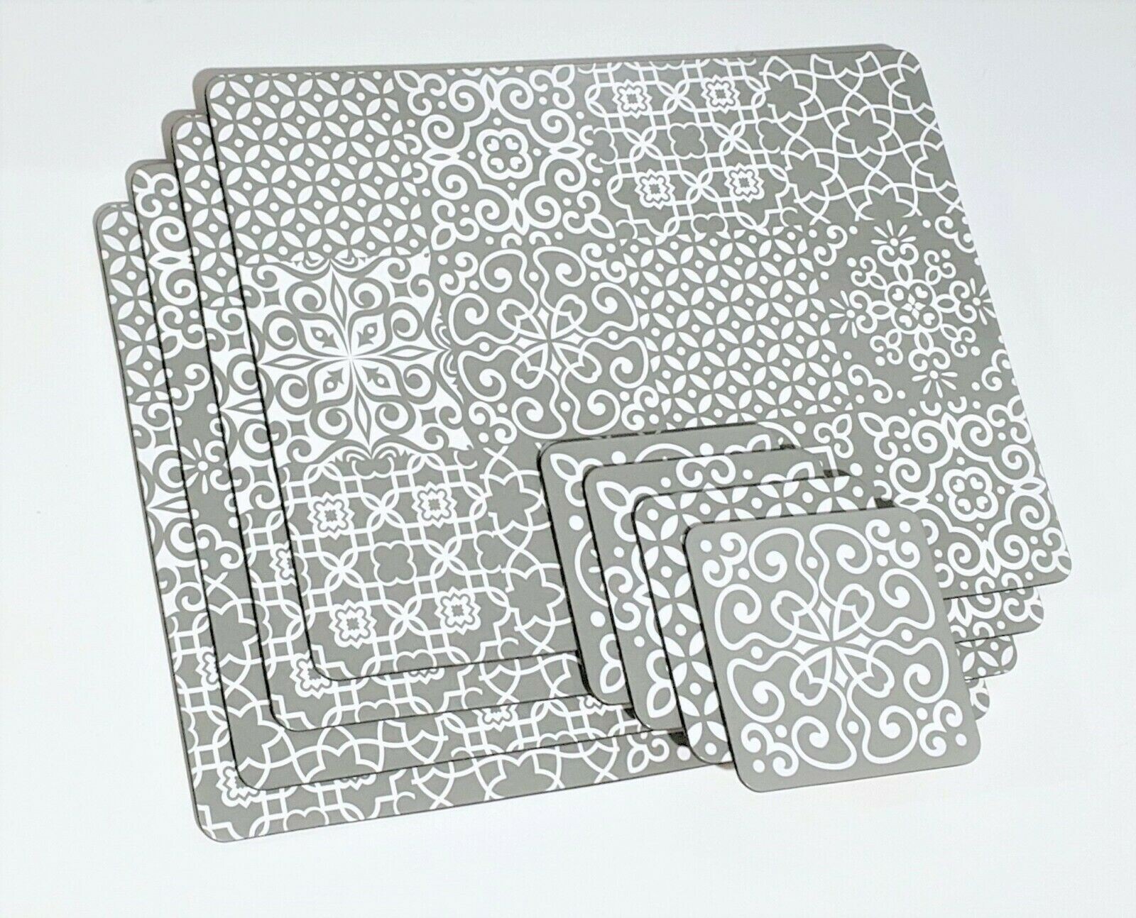 Set of 8 Geometric White Grey Table Placemats Coasters Dining Table ...