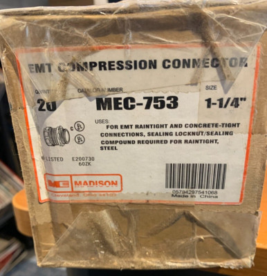 1.25" EMT Conduit Compression Connectors Steel, MADISON MEC-753 | eBay