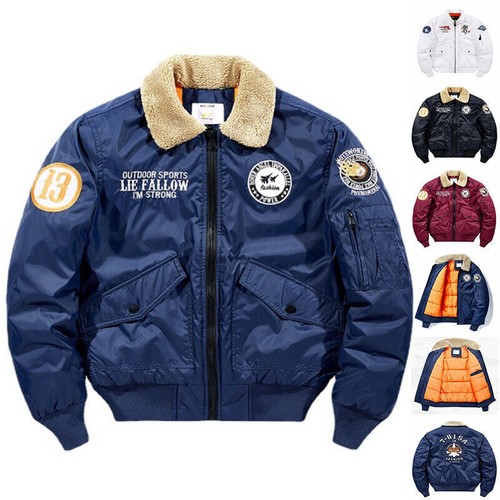 Mens MA-1 Air Force Windproof Pilot Jacket Fur Collar Cotton Jackets | eBay