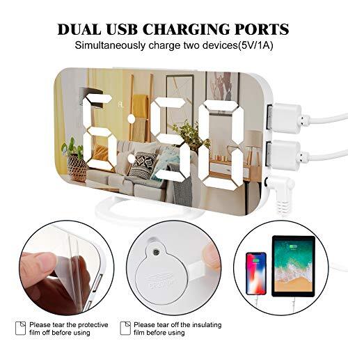 Digital Alarm Clock Large Led Mirror Display 2 Usb Charging Ports auto ...