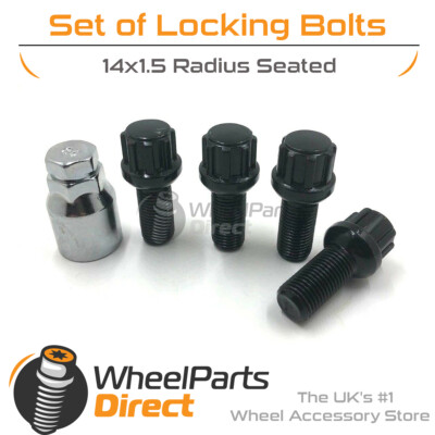Black Locking Wheel Bolts 14x1.5 Nuts Radius 28mm For Audi Q7 [4M] 15 ...