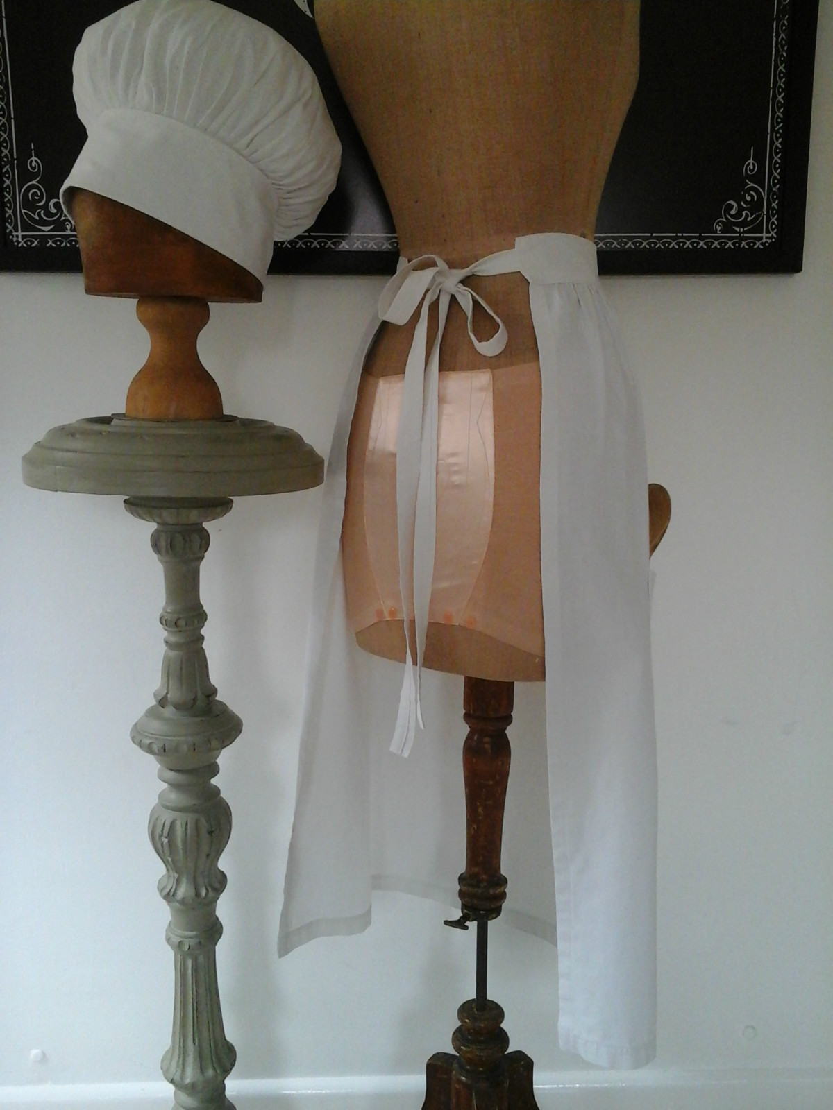 Vintage French White Homespun Apron - Woven Cotton Textile Maid Pinny ...