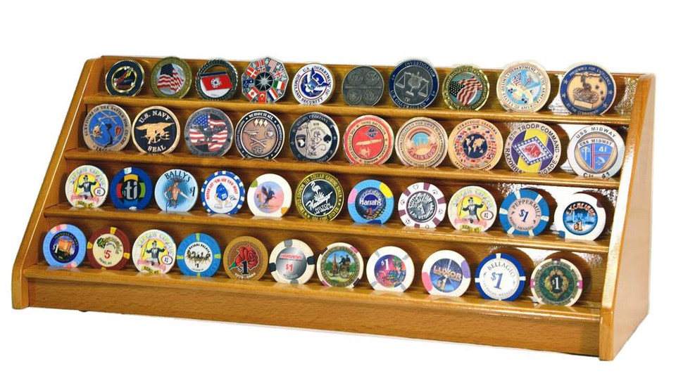 40 Challenge Coin Coins 4 Row Casino Chip Display Case Holder Rack Case ...