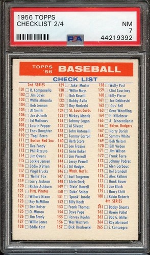 1956 TOPPS CHECKLIST 2/4 PSA NM 7 | eBay