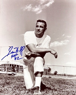 Sam Huff signed Washington Vintage B&W 8x10 Photo w/ HOF 82 minor dings ...