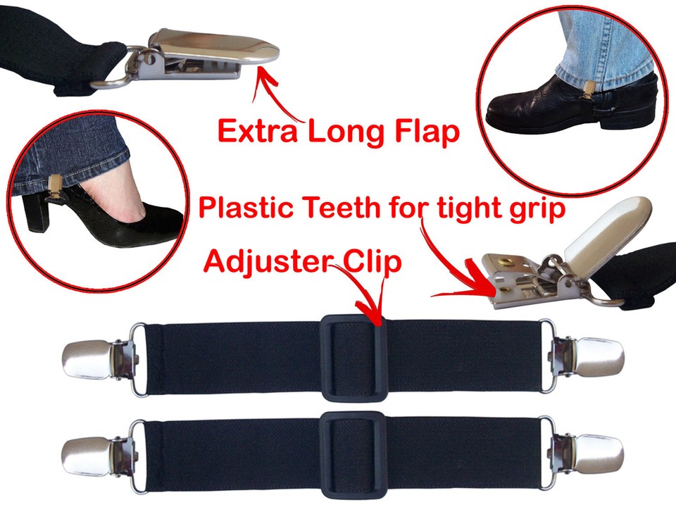 Motorcycle Bikers Elastic Adjustable Boot Straps Pant Stirrups Jod Pair ...