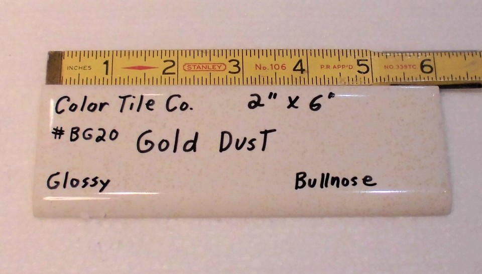 1 pc. Gold Dust: 2" X 6" Bullnose Flat Ceramic Tile: Bright White ...