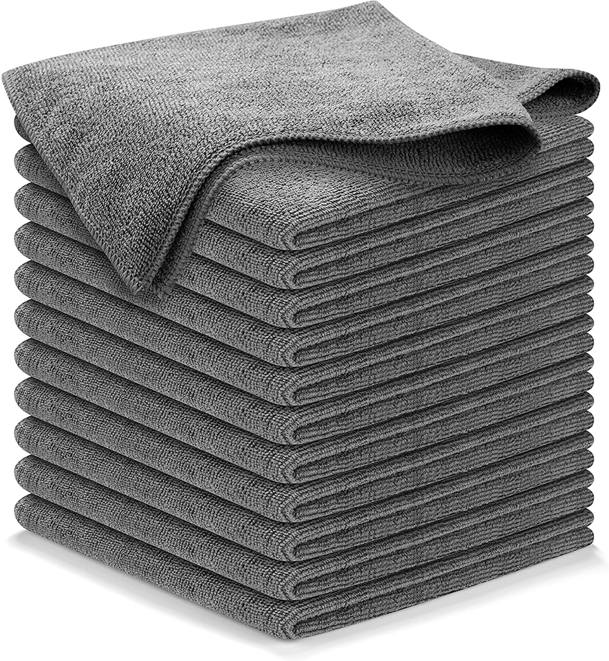 Microfiber Cleaning Cloth 12 Pack Grey 12.5x12.5in Ultra Absorbent 1200 ...