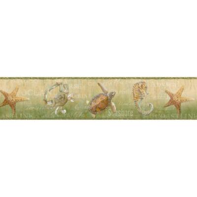 Green Coastal Ocean Starfish, Turtle, Easy Walls Wallpaper Border ...