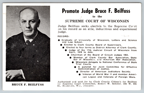 c1960s Promote Judge Bruce F. Beilfuss Wisconsin Supreme Court Vintage ...