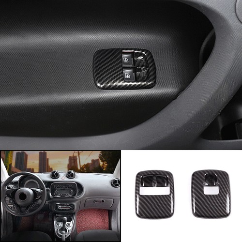 Carbon Fiber Window Lift Panel Switch Cover Trim 2pcs For Smart Fortwo ...