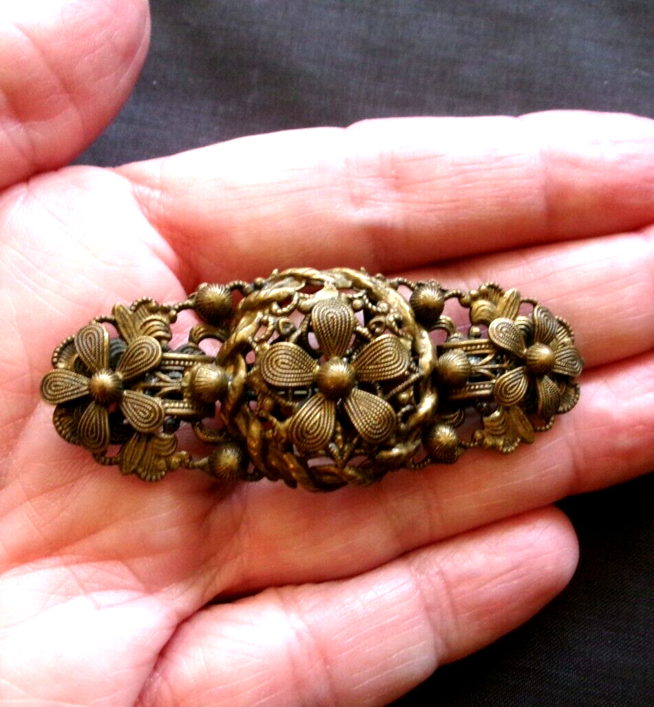 Antique to Vintage Brass Brooch, Old Filigree Style F… - Gem