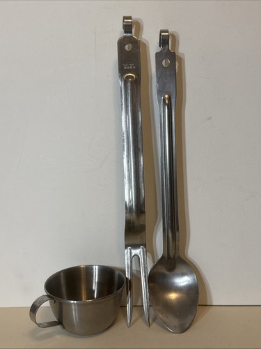 US Military Cooking Utensils Spoon Fork & Cup Stainless Steel BiCo Nash ...