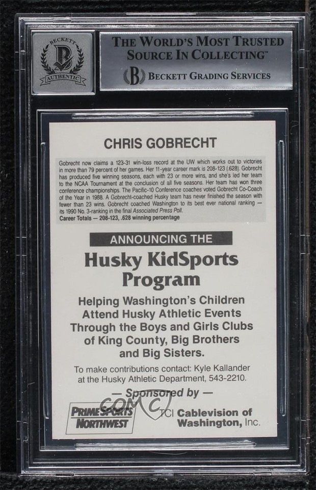 BAS 1991 Prime Sports Washington Huskies Chris Gobrecht BGS Authentic ...
