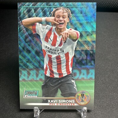 2022-23 Topps Stadium Club Chrome UCL PSV Xavi Simons Aqua Wave ...