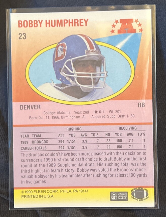 1990 Fleer - #23 Bobby Humphrey, Denver Broncos, first year card | eBay