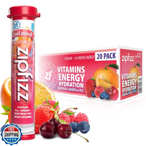 Zipfizz Daily Energy Drink Powder, Fruit Punch, 20 Pack 3-in-1 ...