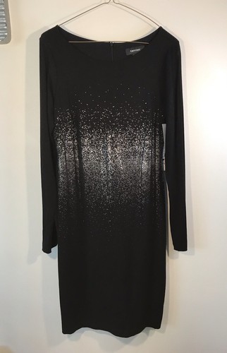 NEW KAREN KANE Size M Sheath Dress Black Ombre 'Glisten Up' Long Sleeve ...