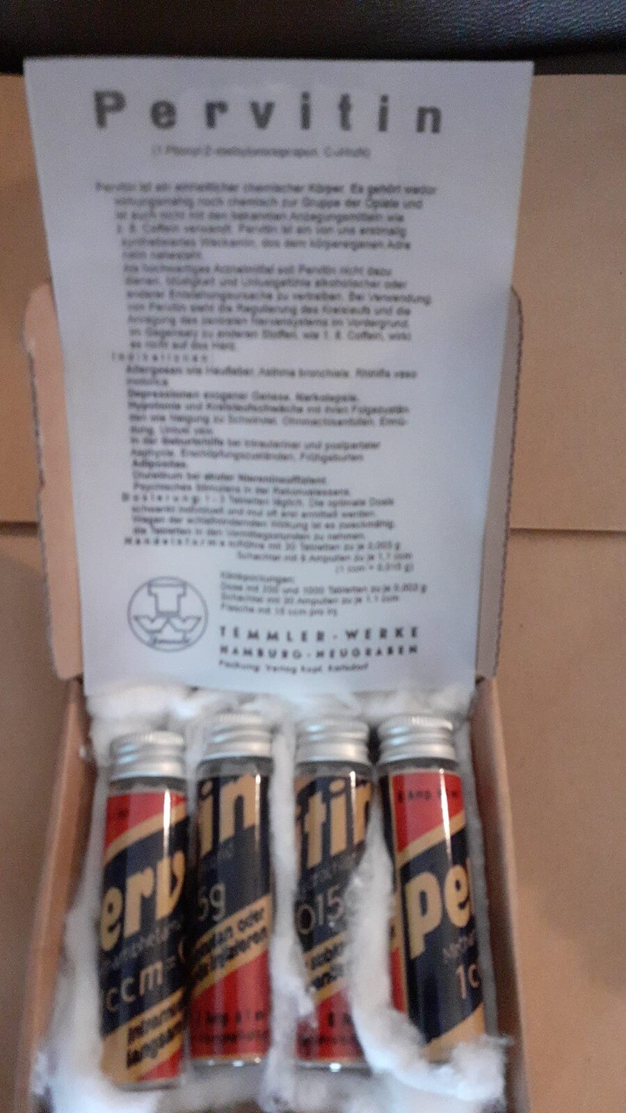 4 Bottle , Box And Leaflet Repro Pervitin Panzer Pill Box German ...