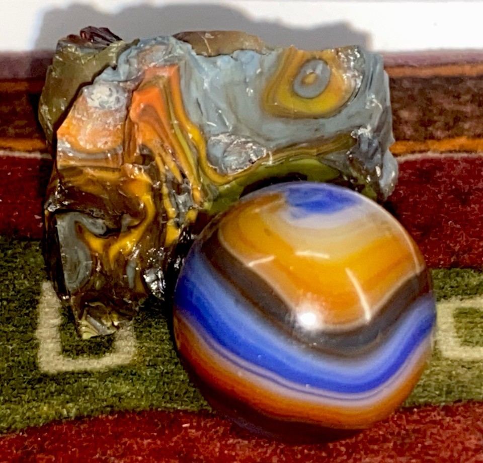 😎“Hybrid”Vintage Akro“Popeye” Marble-.75 Mint W/ 5 Colors & Piece Of ...