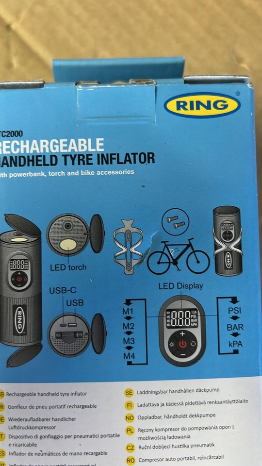 Ring Automotive RTC2000 digital rechargeable cordless tyre inflator air ...