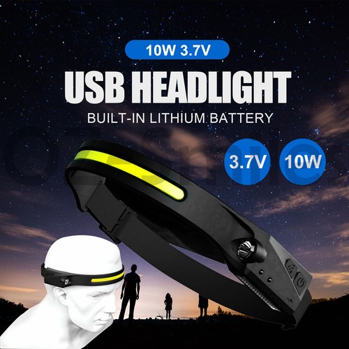 Waterproof COB LED Motion Sensor Head Torch Headlight USB Rechargeable ...