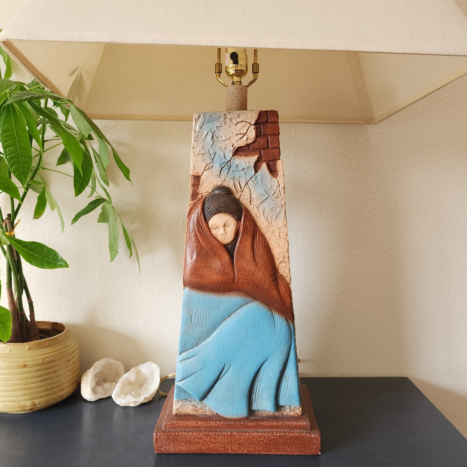 Vintage ArtMaster South Western Native American Woman Large Table Lamp Light | eBay