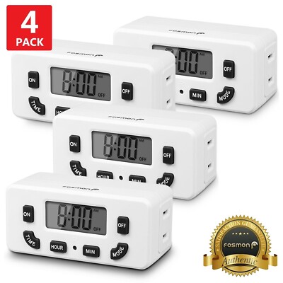 4xDigital Clock Timer Single Outlet Plug In Switch Electric 24Hour ...