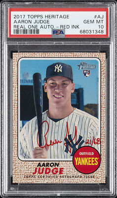2017 TOPPS HERITAGE REAL ONE RED INK #AJ AARON JUDGE ROOKIE AUTO /68 ...
