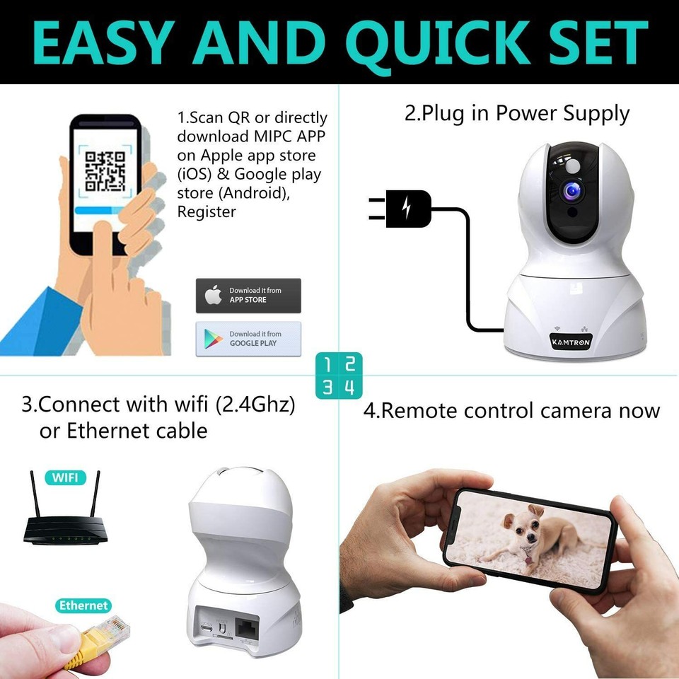 Security Camera WiFi IP Camera - KAMTRON HD Home Wireless Baby/Pet ...