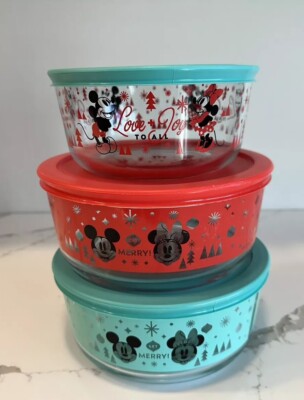 Pyrex Disney Christmas Mickey Minnie Mouse 6 Pcs Glass Bowl Set Holiday ...