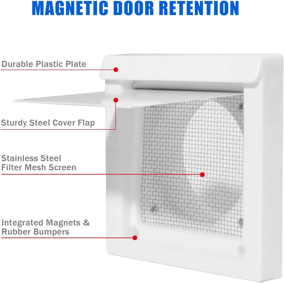 4" Dryer Vent Cover Outdoor Dryer Wall Vent for outside Prevent Pest ...