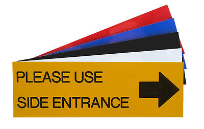 Engraved Plaque PLEASE USE SIDE ENTRANCE WITH ARROW, OFFICE SHOP Sign ...