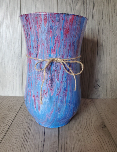 Large Vase Glass Acrylic Paint Pour Red Blue | eBay