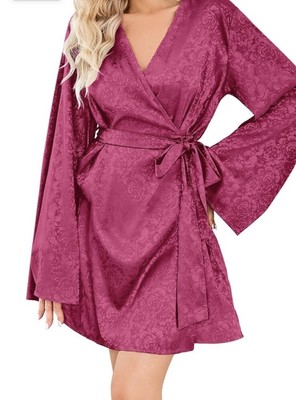 Women's Bell Sleeve Bride Robes Jacquard Kimono Bathrobe | eBay