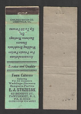 E J STRZESAK TOWN CATERERS { Phone PA 5-3322 } PAWTUCKET RI MATCHBOOK ...