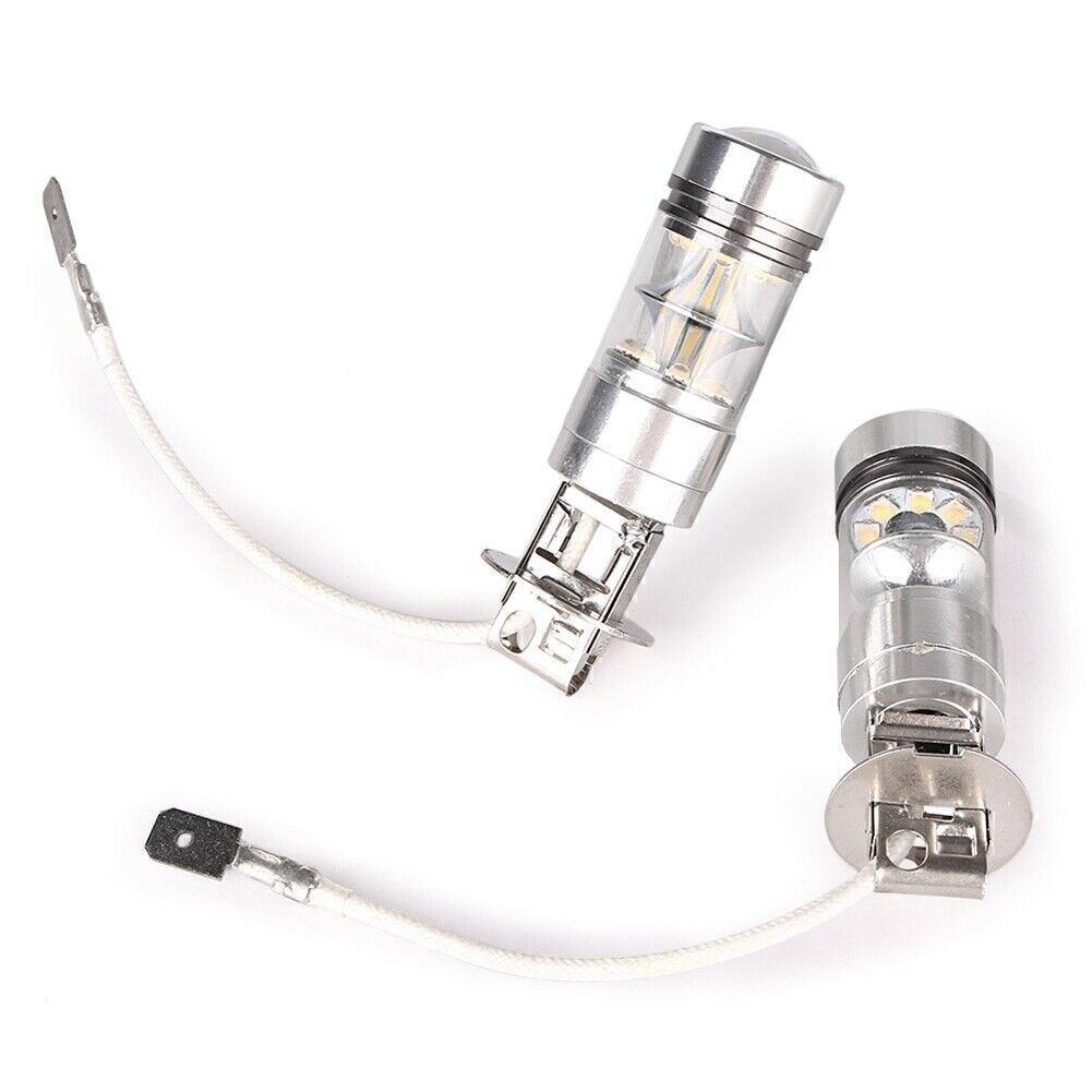 New Pair H3 100W Super Bright LED White Fog Tail DRL Daytime Head Light ...