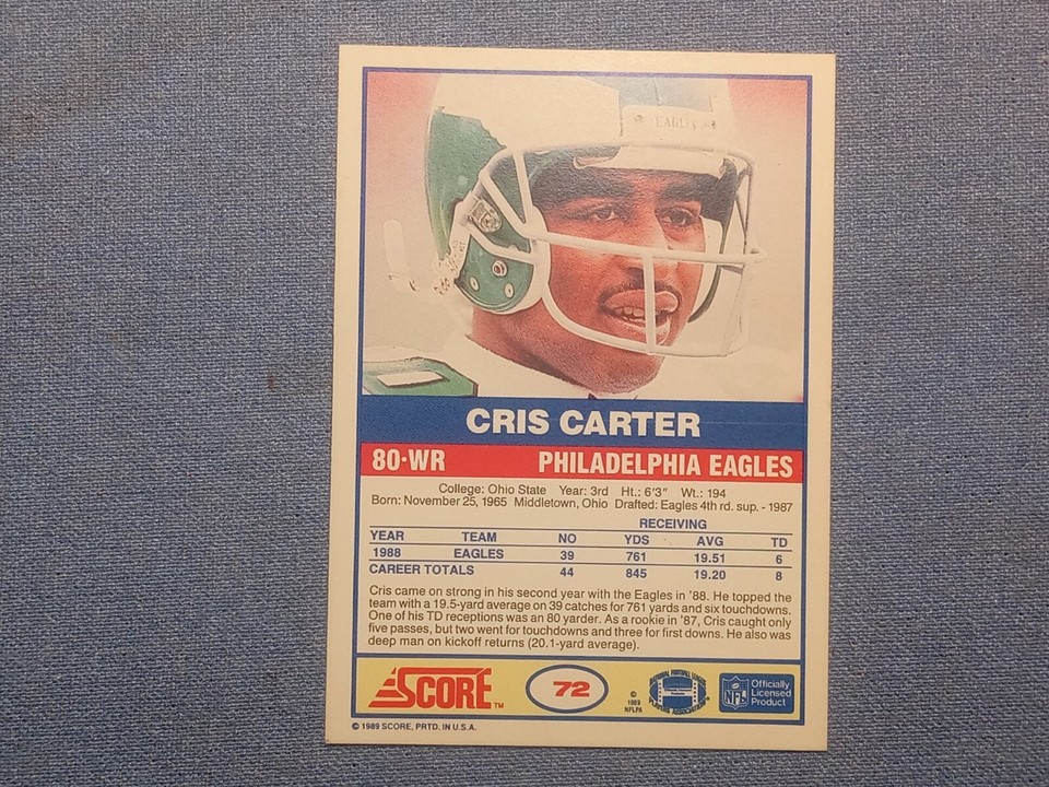CRIS CARTER SCORE ROOKIE BEAUTIFUL CARD!!! | eBay