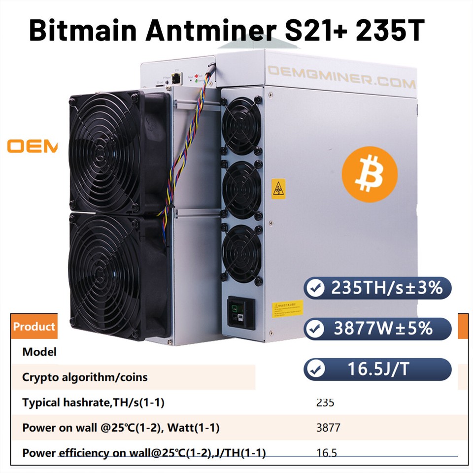 Antminer S21+ BTC Miner 235T 3877W ASIC Miner Algorithm SHA-256 BTC ...