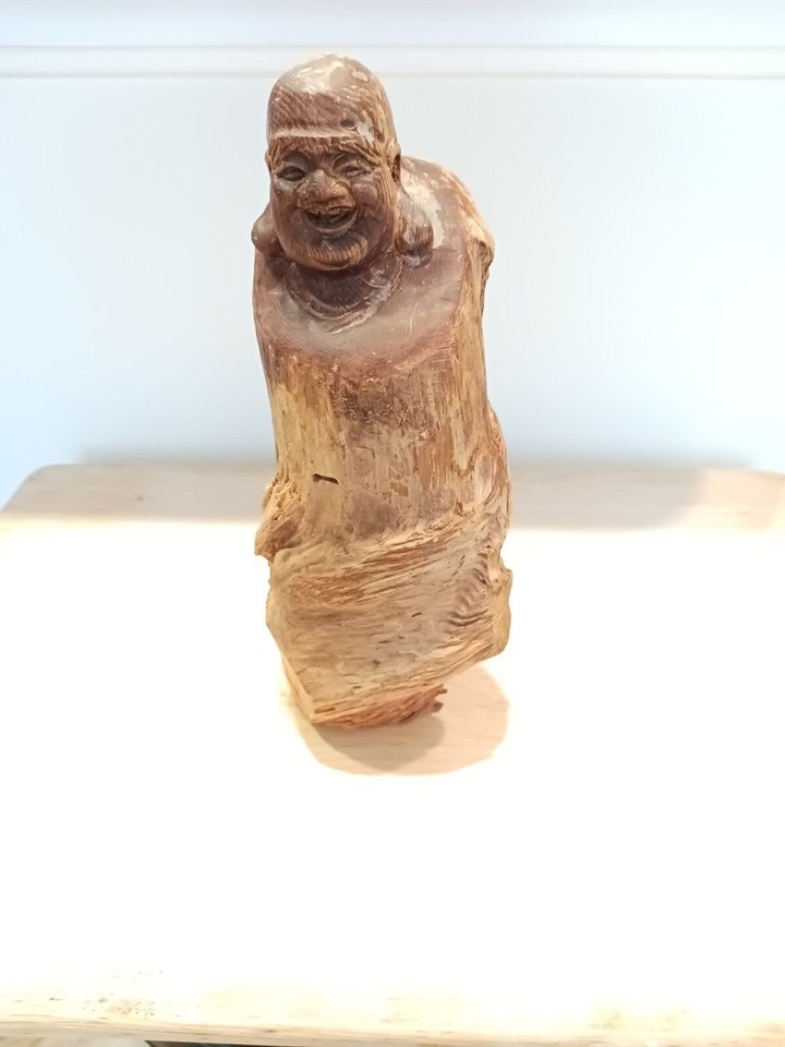Vintage Wooden Carved Happy Buddha Figurine Statue Great Condition ...