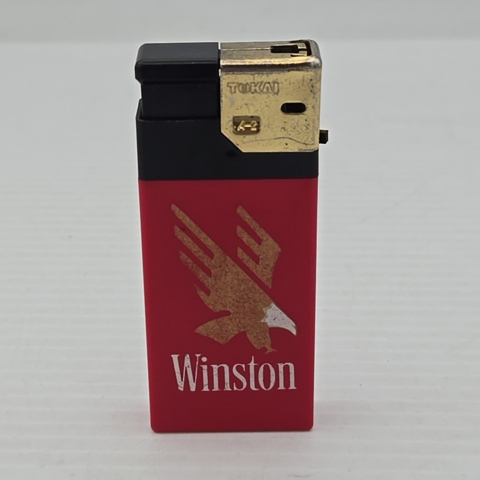 Vintage Winston Butane Lighter - Red and gold w/black top | eBay