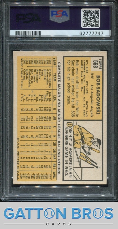 1963 Topps #568 Bob Sadowski PSA 5 EX | eBay