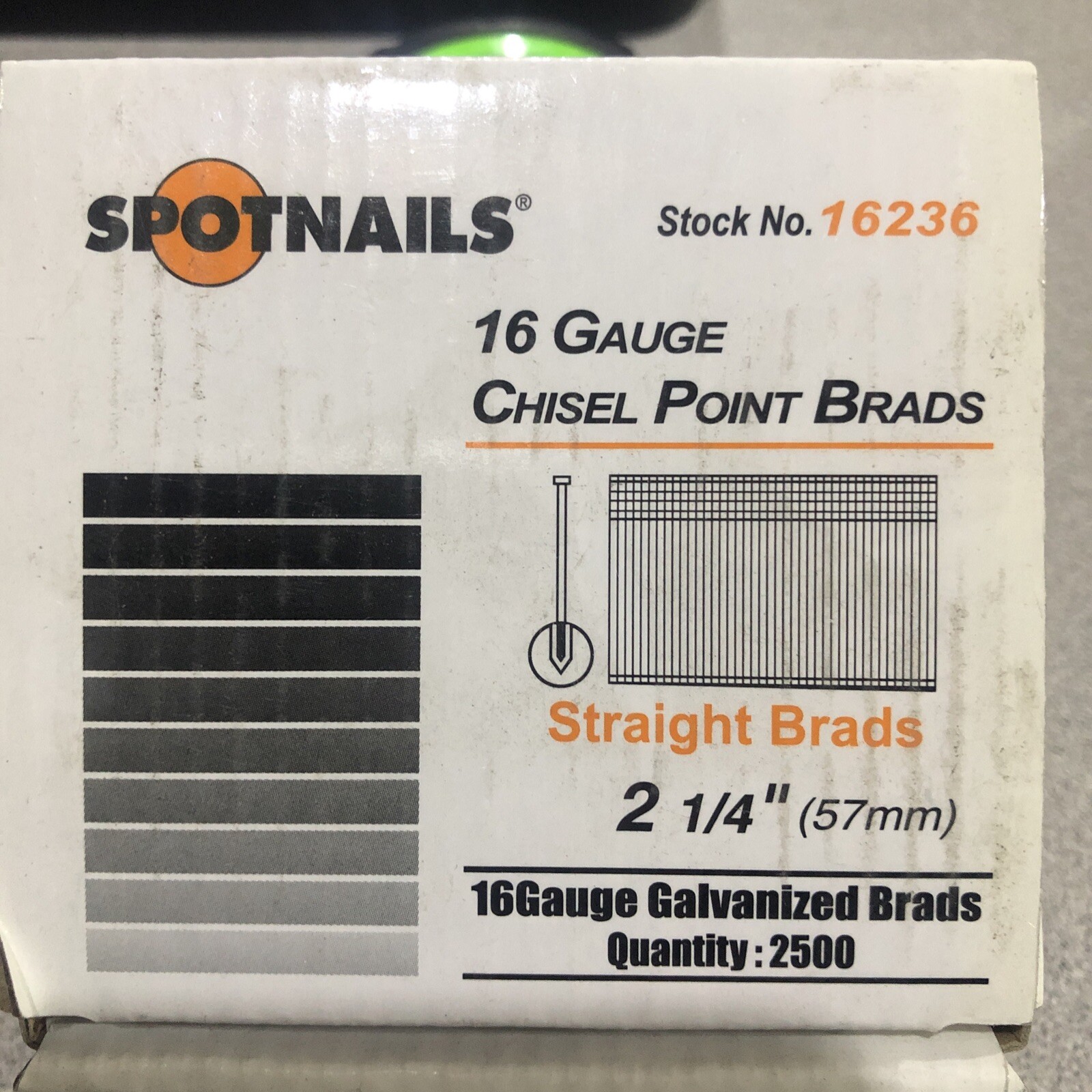 SPOTNAILS 2-1-4” 16 Gauge Straight Galvanized Brads Box Of 2500 | eBay