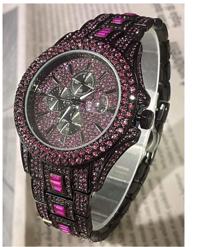 Purple Iced Bling Out Watch Hip Hop Luxury Fashion Watch for Men ...