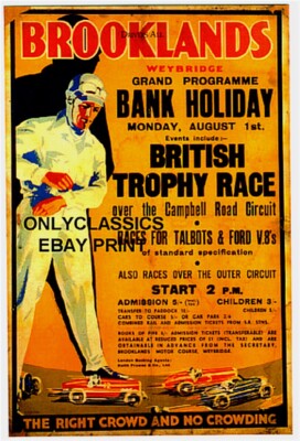 33 AUTO RACING POSTER VINTAGE BROOKLANDS TROPHY RACE GRAND PRIX INDY ...